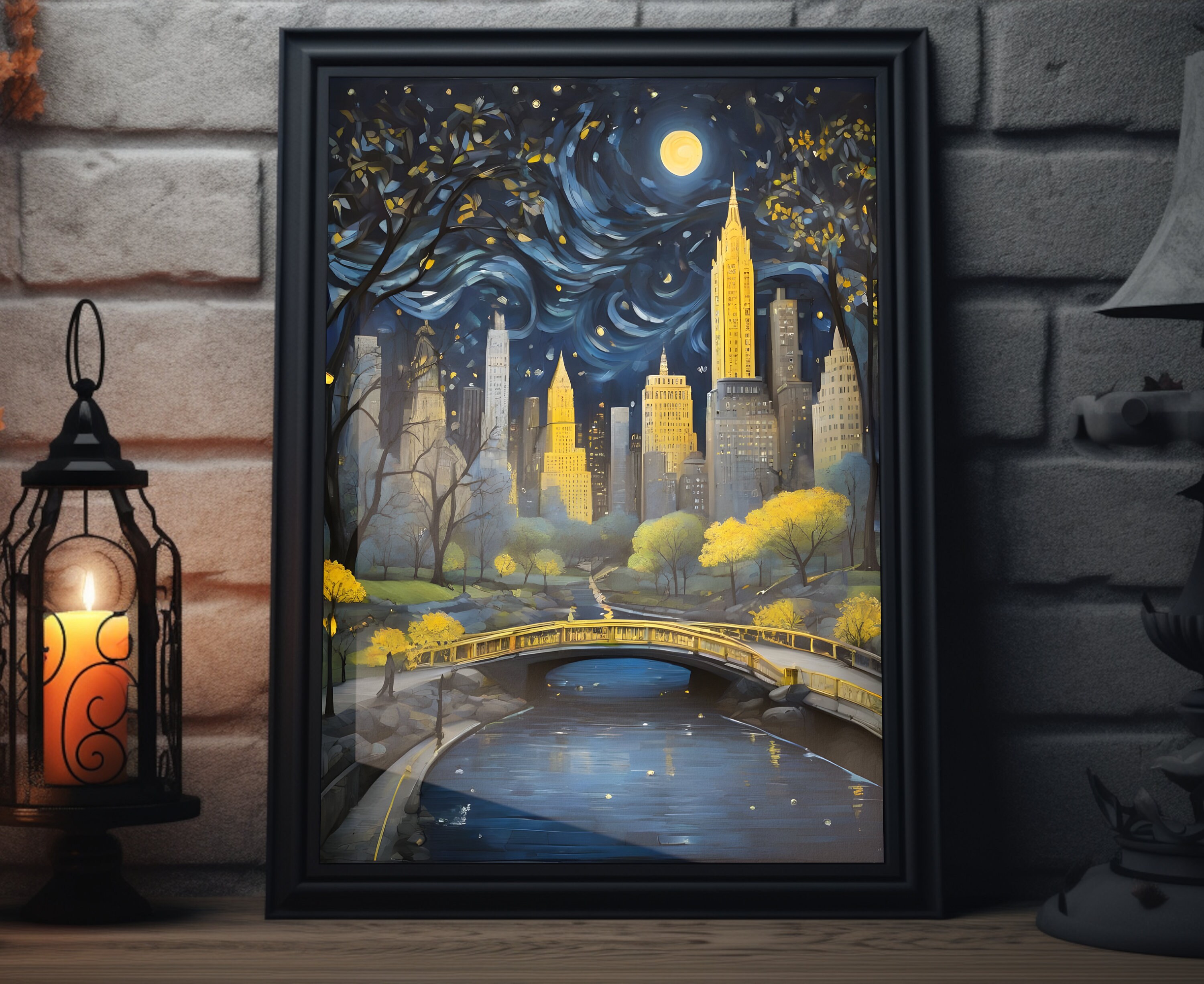 New York Starry Night Matte Wall Art New York City Artwork, Central ...