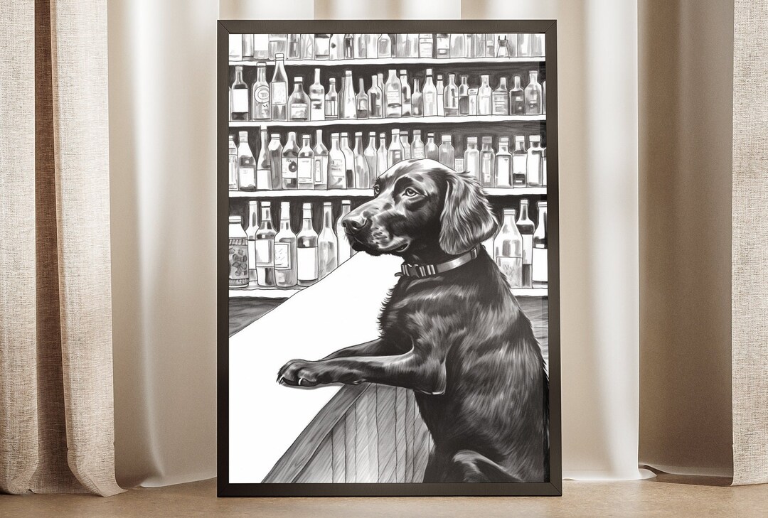Dog at the Bar Inked Sketch Art Print - Bar Cart Poster, Beer Artwork ...