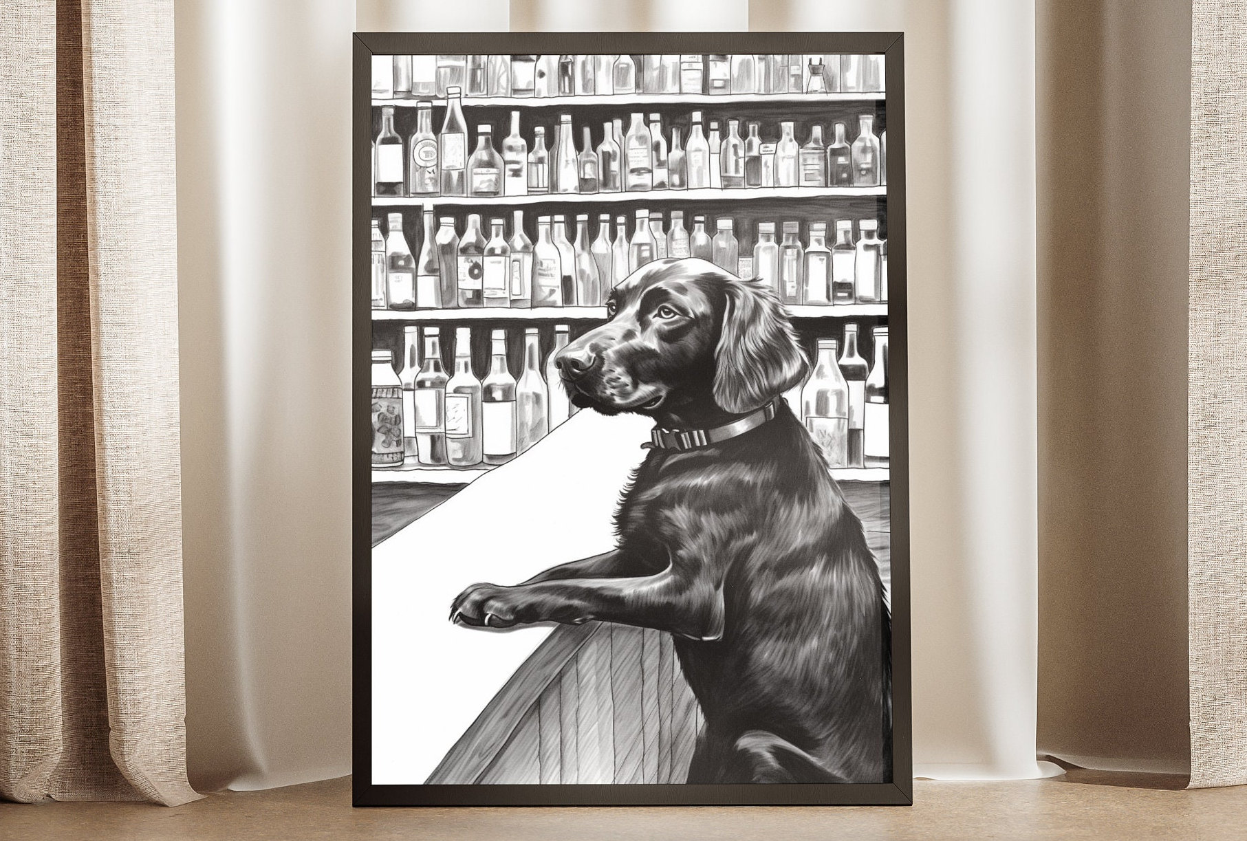 Dog at the Bar Inked Sketch Art Print Bar Cart Poster, Beer Artwork ...