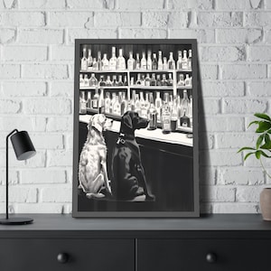 Dog at the Bar Inked Sketch Style Poster - Bar Cart Art Print, Beer ...