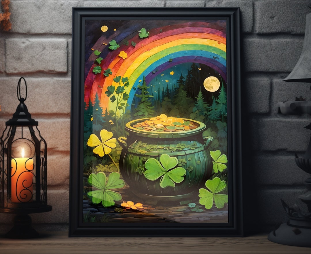 Saint Patrick's Day Folk Art Matte Poster Pot of Gold Shamrock Wall Art ...