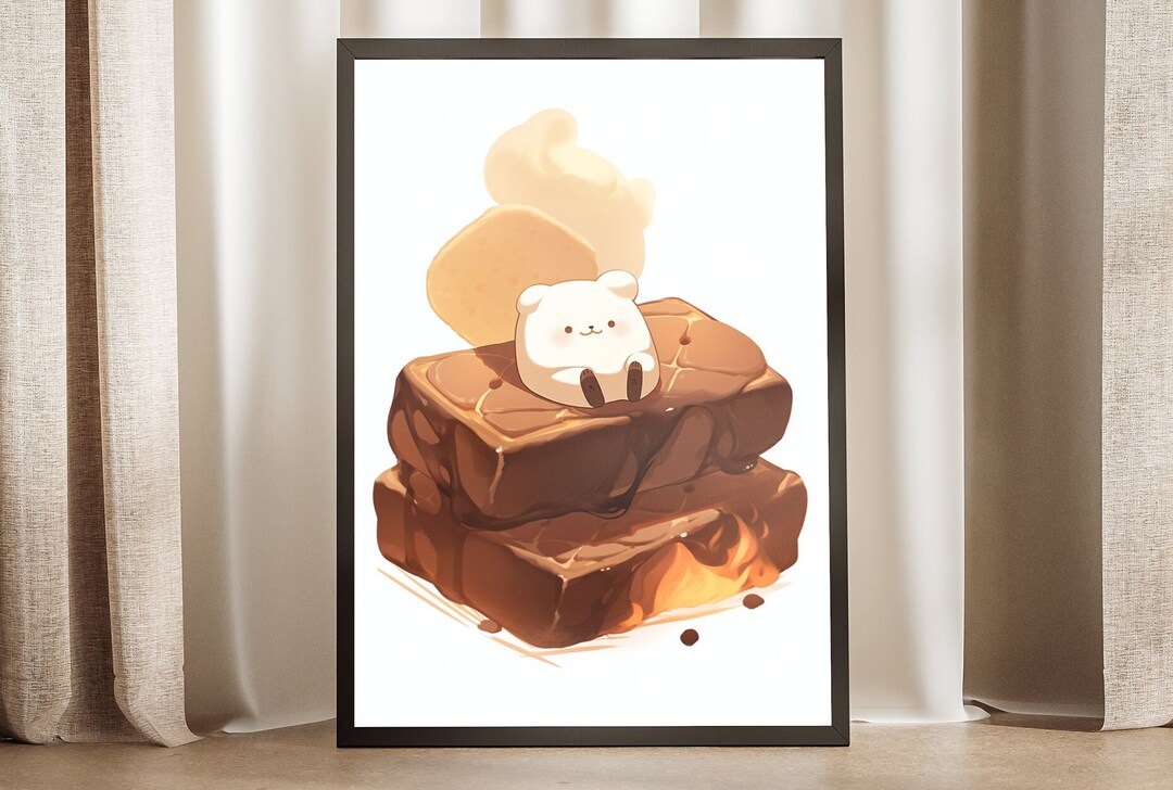Cute Campfire Wall Decor: Teddy Bear Smores Abstract Art Modern Wall ...