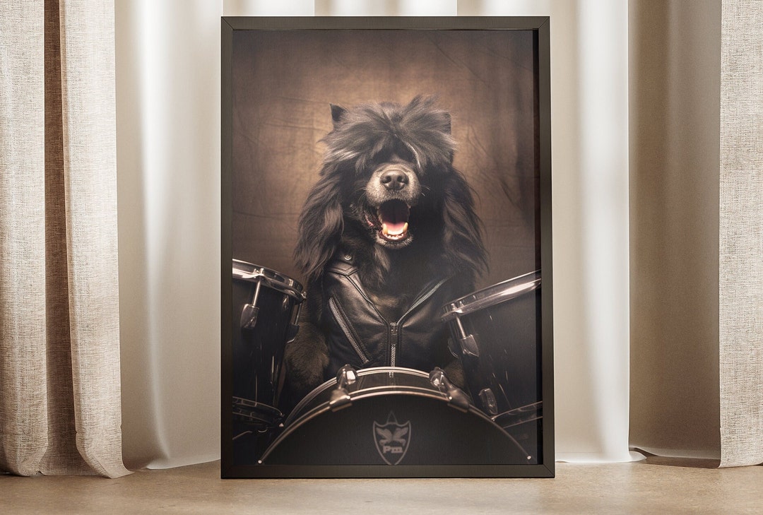 Heavy Metal Dog Drummer Poster - Music Lover Art, Rock Band Wall Decor ...
