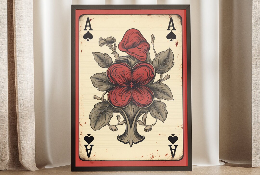 Vintage Retro Ace of Hearts Playing Card Poster With Flower ...