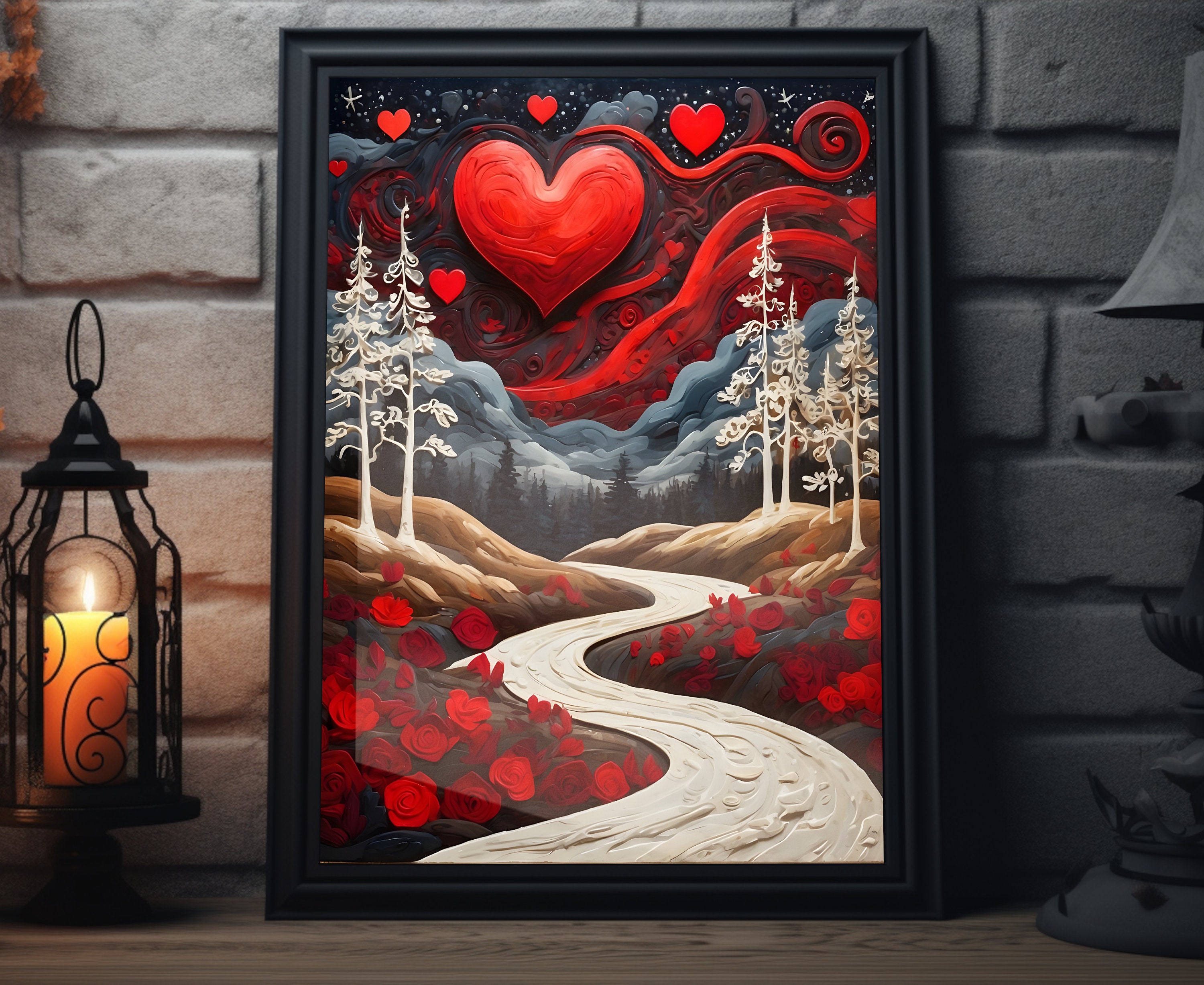 Valentine's Day Folk Art Matte Poster Winter Heart Painting Art Print ...