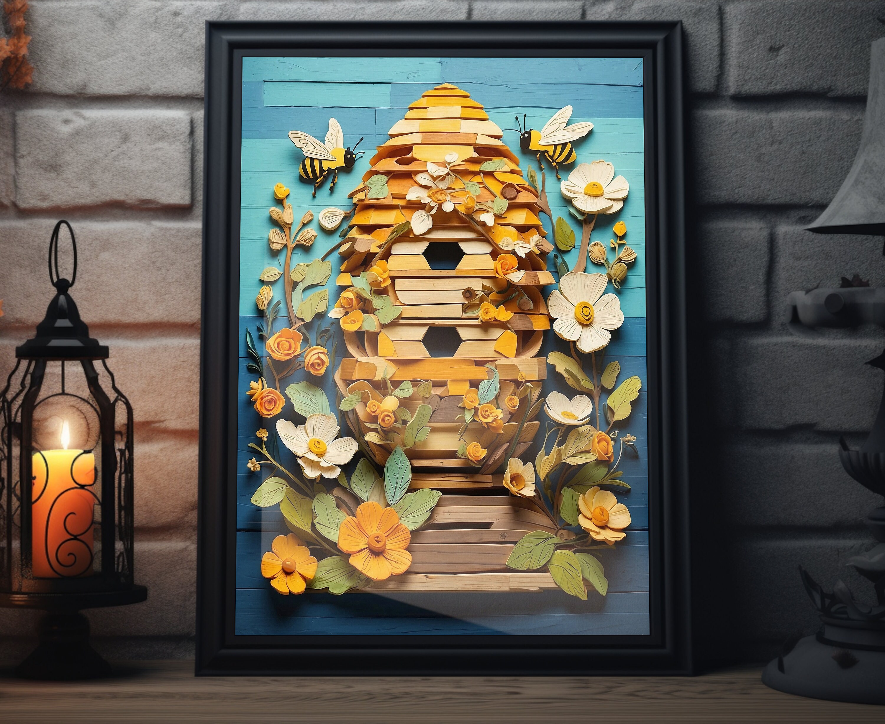 Spring Bees Folk Art Matte Poster Springtime Painting Folk Art Print ...