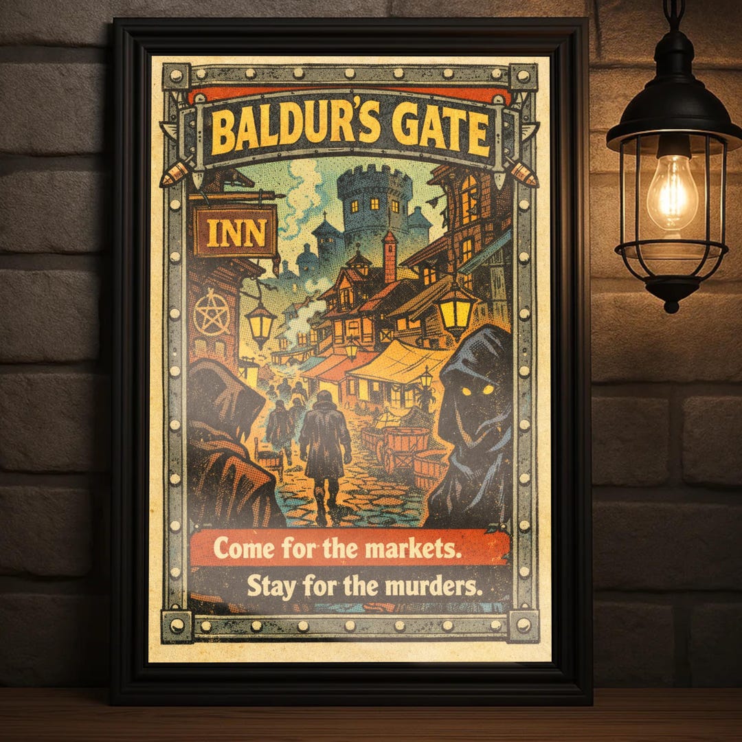 Baldurs Gate Market Night Print | Dnd Vintage Comic Gritty Harbor City ...