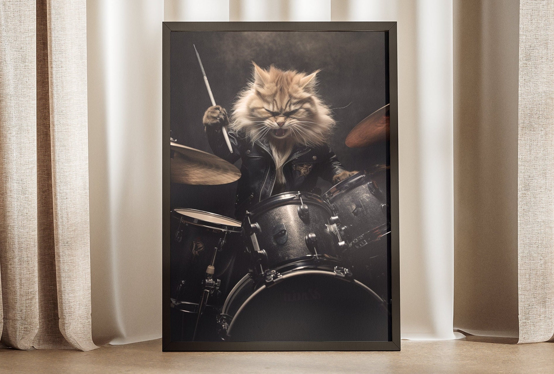 Modern Animal Rhythms: Realistic Cat Playing Drums in Abstract Art ...
