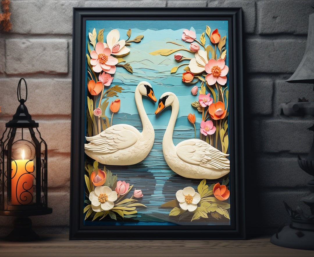 Spring Swan Folk Art Matte Poster | Springtime Painting Floral Art ...