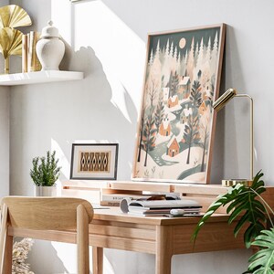 Winter Forest Boho Art Print | Christmas Painting Artwork, Xmas Floral ...