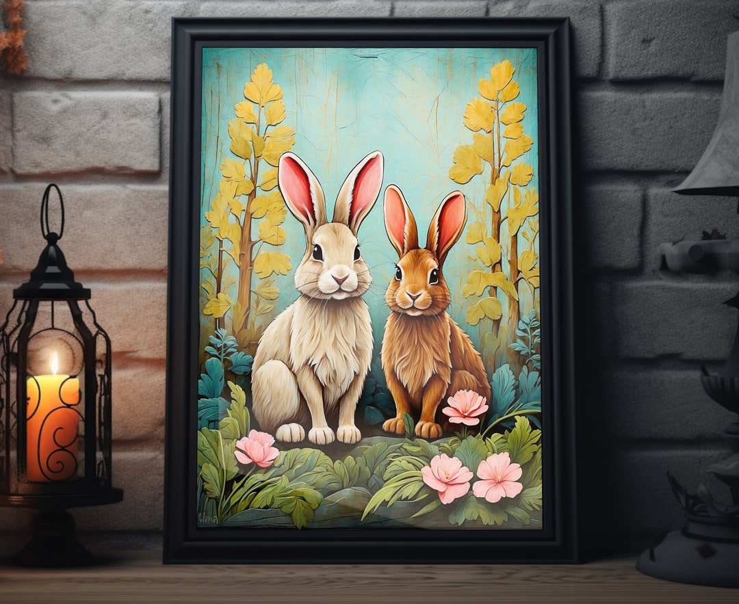Spring Rabbits Folk Art Matte Poster | Springtime Painting Folk Art ...