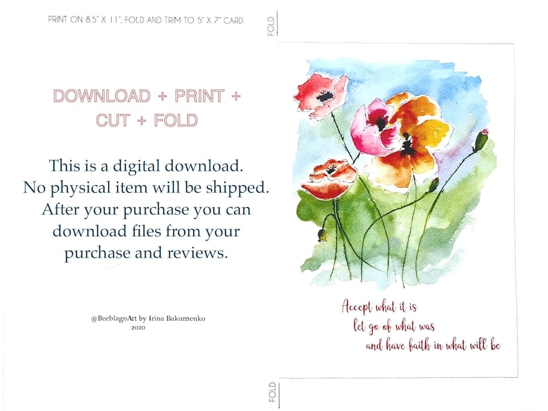 5x7- Template- Printable-foldable-greeting Card-instant Download- Diy ...