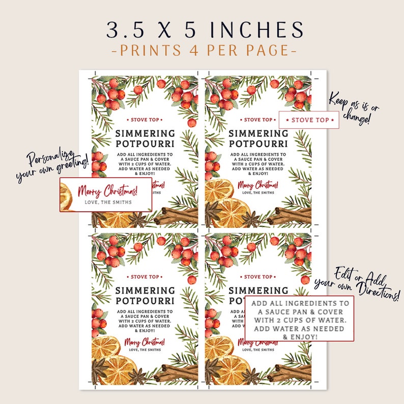 Printable HOLIDAY Stovetop Simmering Potpourri Tag, GIFT Idea, Homemade ...