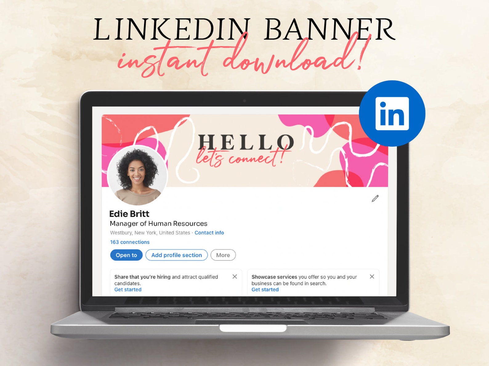 Let's Connect Pink & Beige Linkedin Banner | Instant Download ...