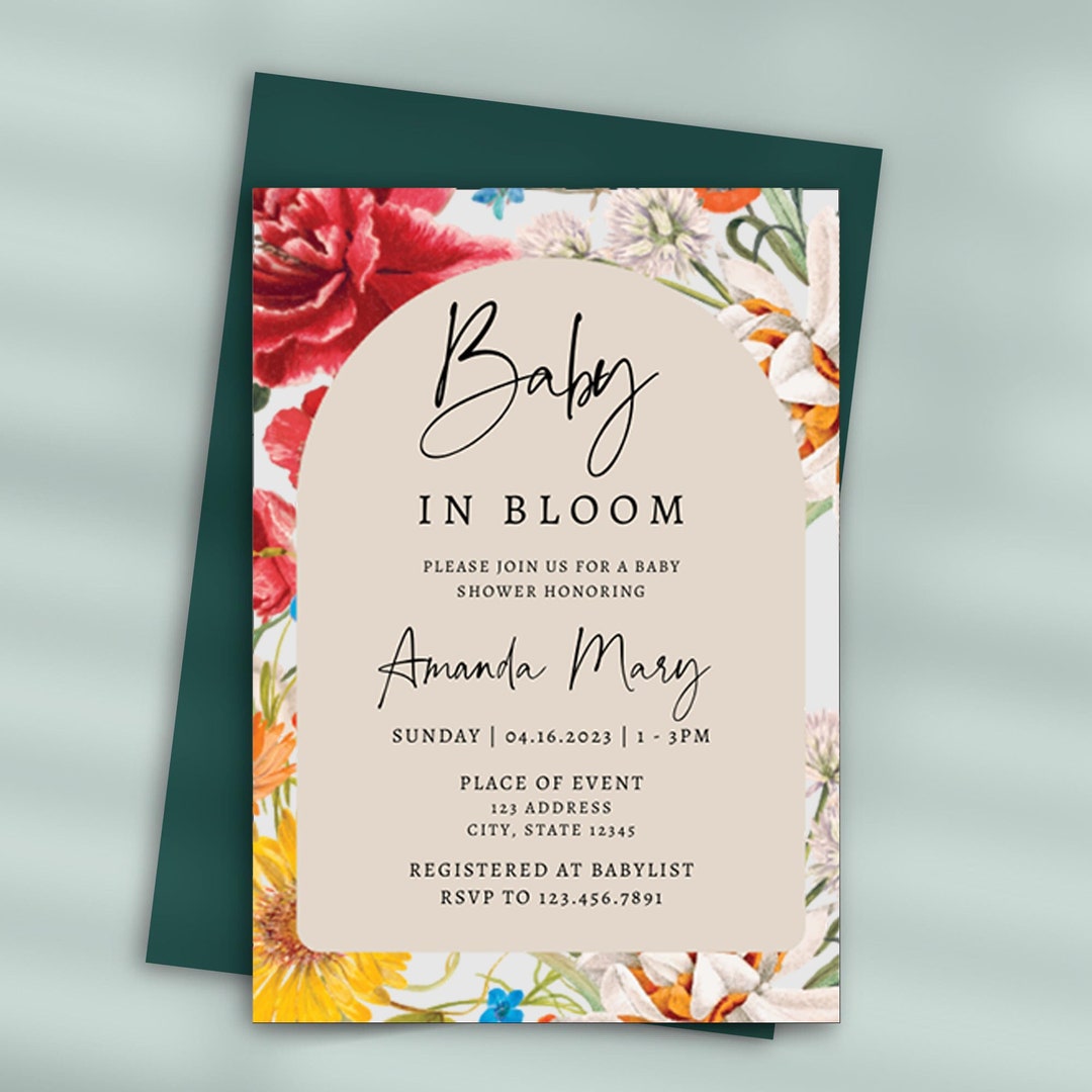 Baby in Bloom Invitation Template, Wild Flower Baby Shower Invitation ...