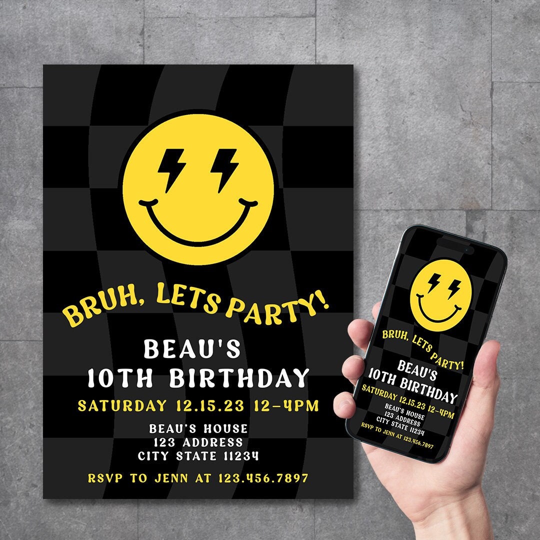 Bruh Birthday Invitation Template, Bruh Smiley Face Invitation ...