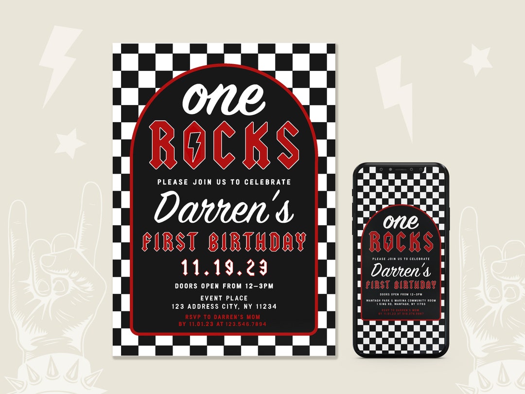 ONE ROCKS - First Birthday Invitation Template, Rock N Roll Invitation ...