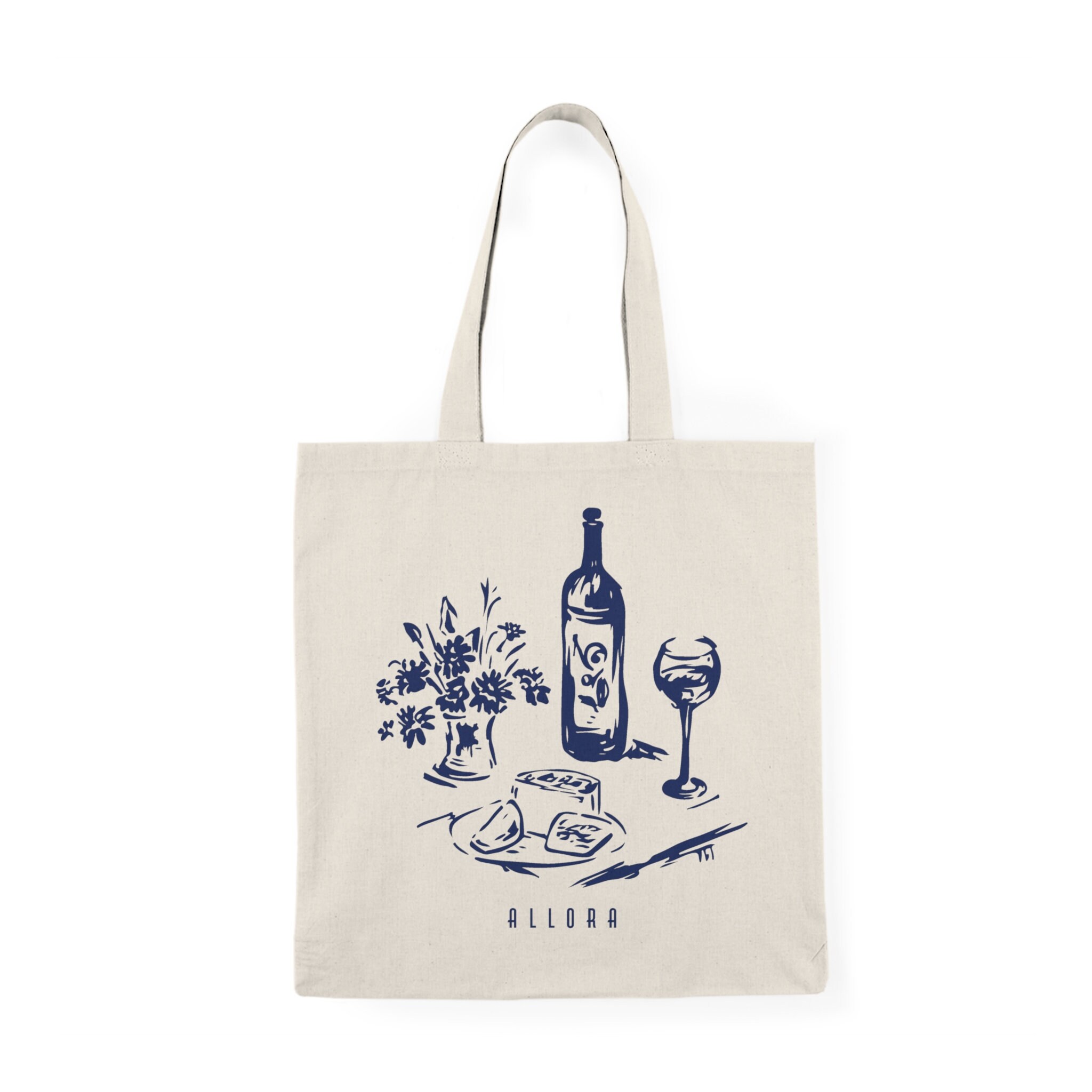 Allora Wine and Cheese Tote Bag, Hand Drawn Tote Bag, Minimal Tote ...
