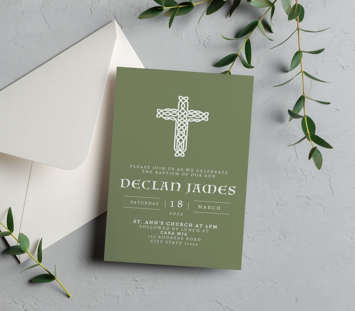 Green Irish Baptism Invitation Template, Celtic Invitation, Printable ...