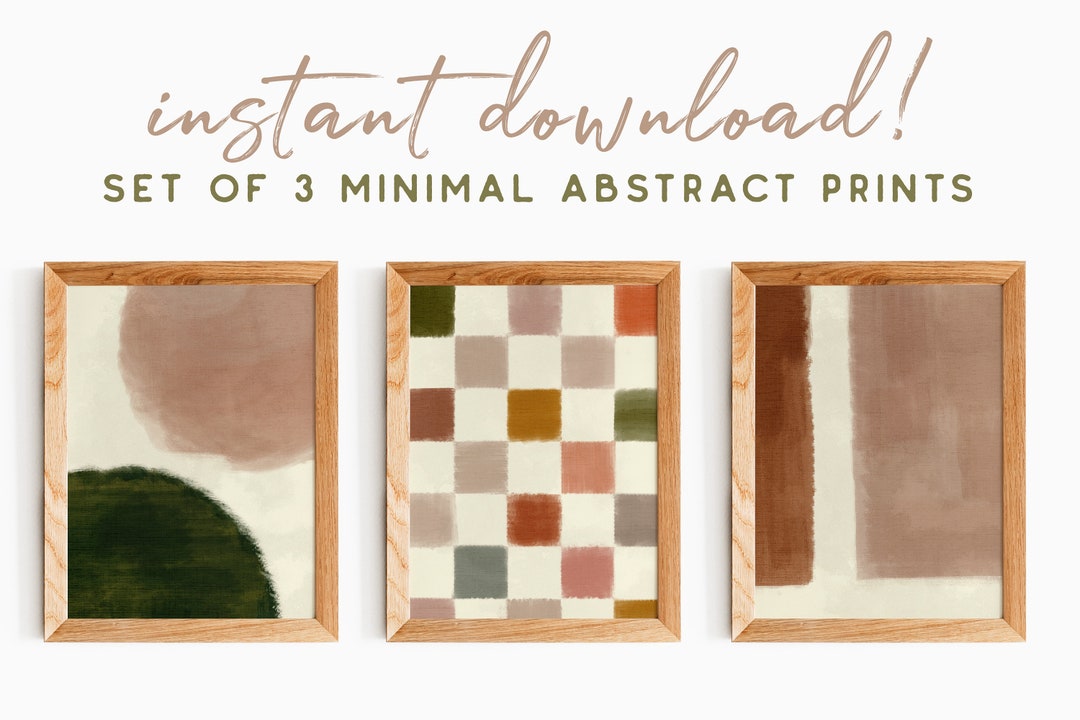 Minimal Abstract Prints Set of 3, Watercolor Digital Prints, Instant ...