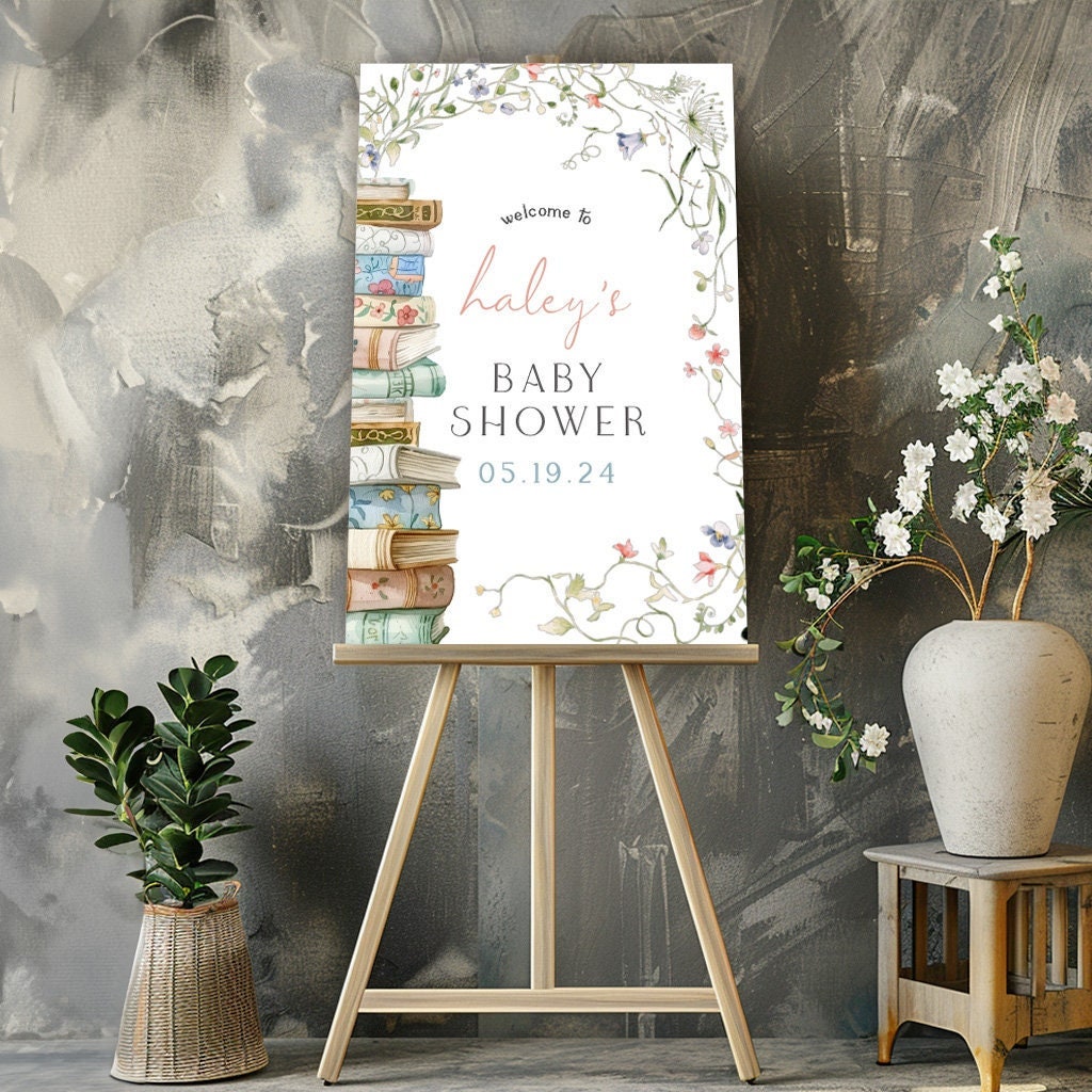 STORYBOOK Baby Shower Welcome Sign Template | Book BABY SHOWER Theme ...