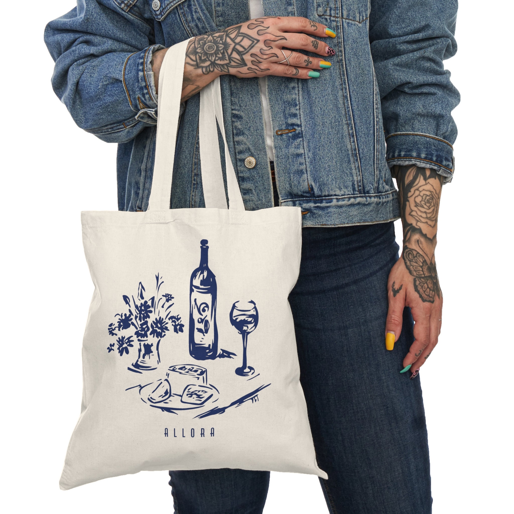 Allora Wine and Cheese Tote Bag, Hand Drawn Tote Bag, Minimal Tote ...