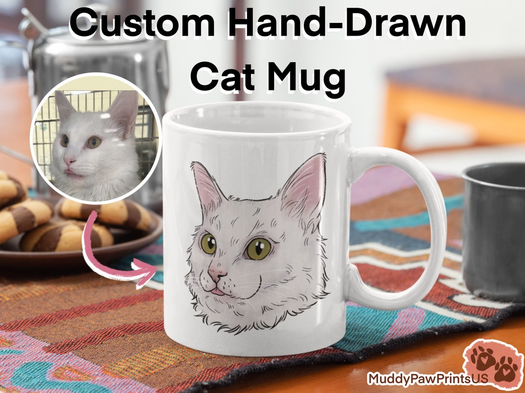 Cartoon Cat Mug Hand Drawn Cat Cartoon Mug Custom Drawing Cat Mug ...