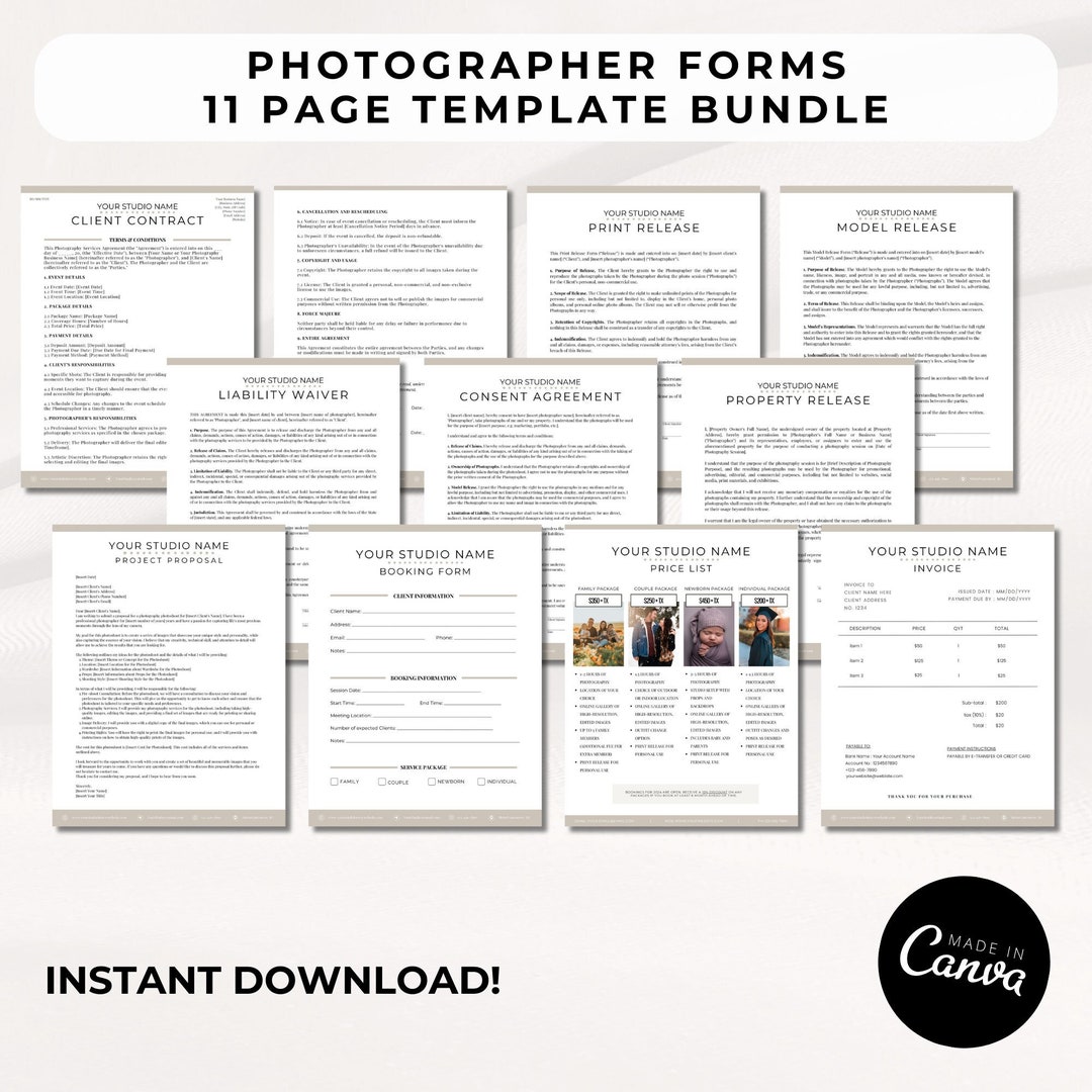 Photographer Forms | Editable Photography Business Templates, Client ...