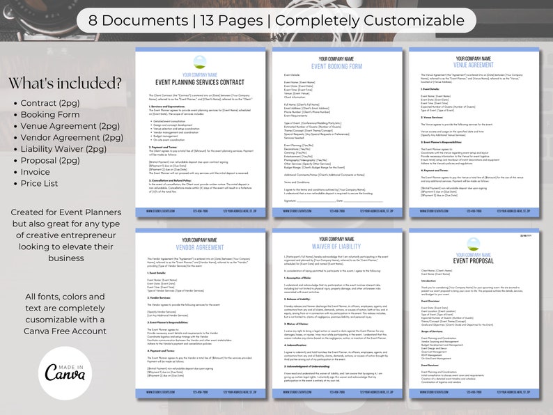 Event Planner Templates Bundle - Contracts, Agreements, Invoices ...