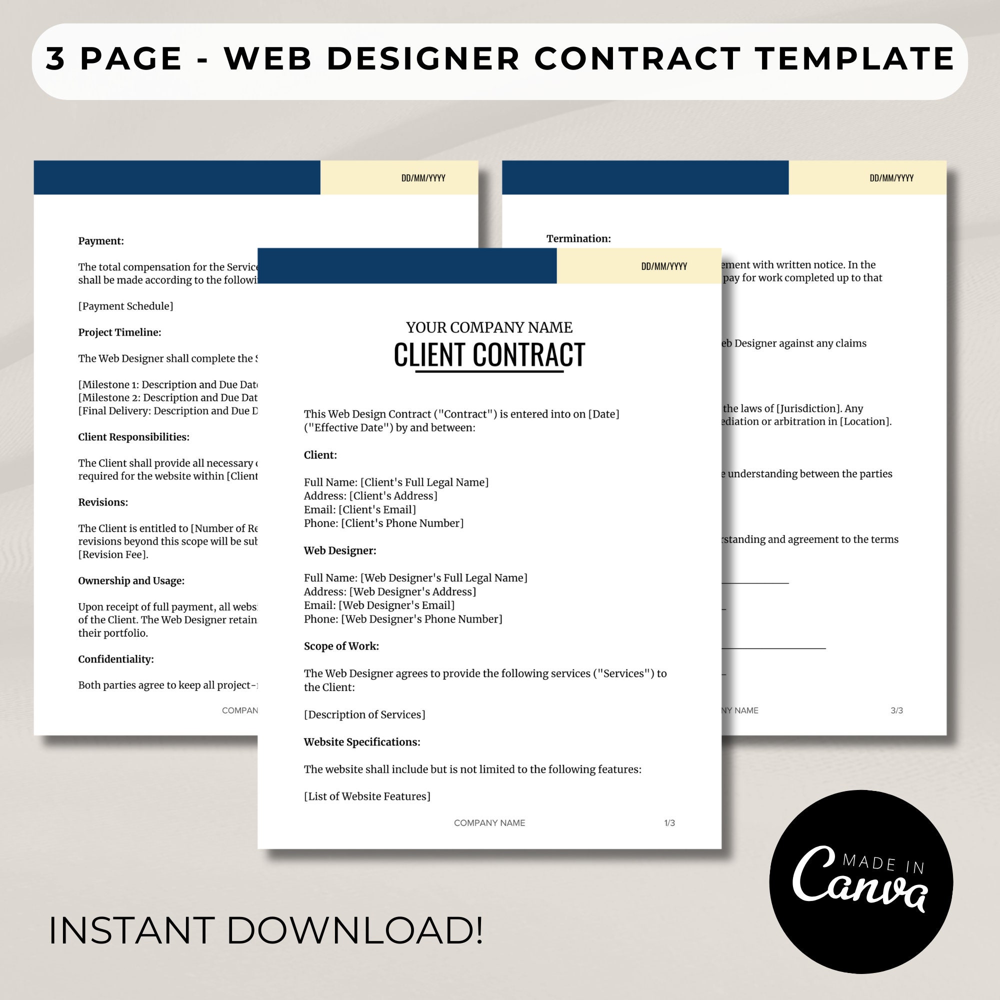 Web Designer Contract Template | Customizable Client Service Agreement ...