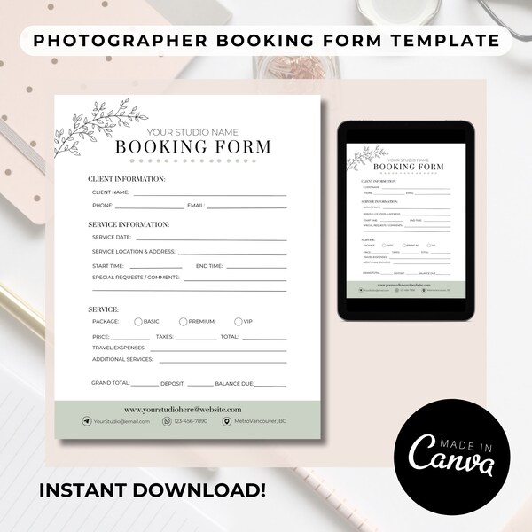 Photo Booking Form Template - Etsy