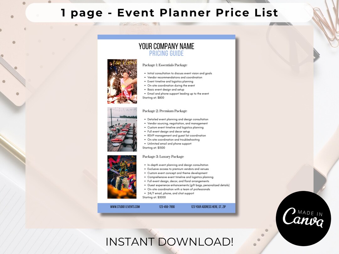 Price List Template for Event Planners: Pricing Guide for Event ...