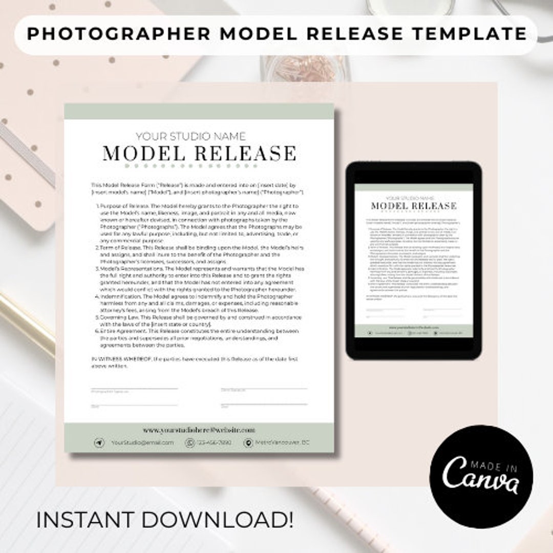 Photography Model Release Template, Release Waiver, Printable, Editable ...