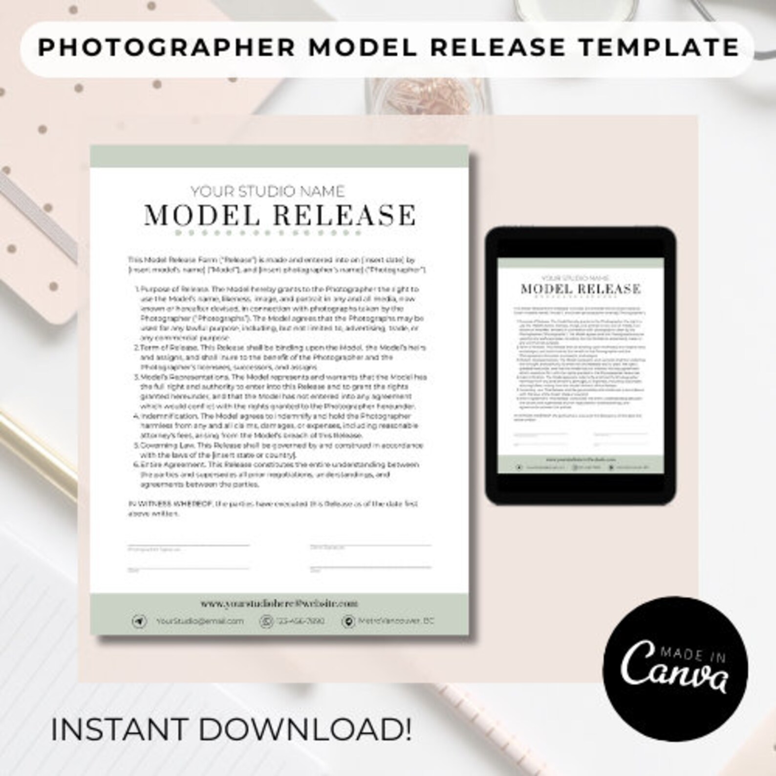 Photography Model Release Template, Release Waiver, Printable, Editable ...
