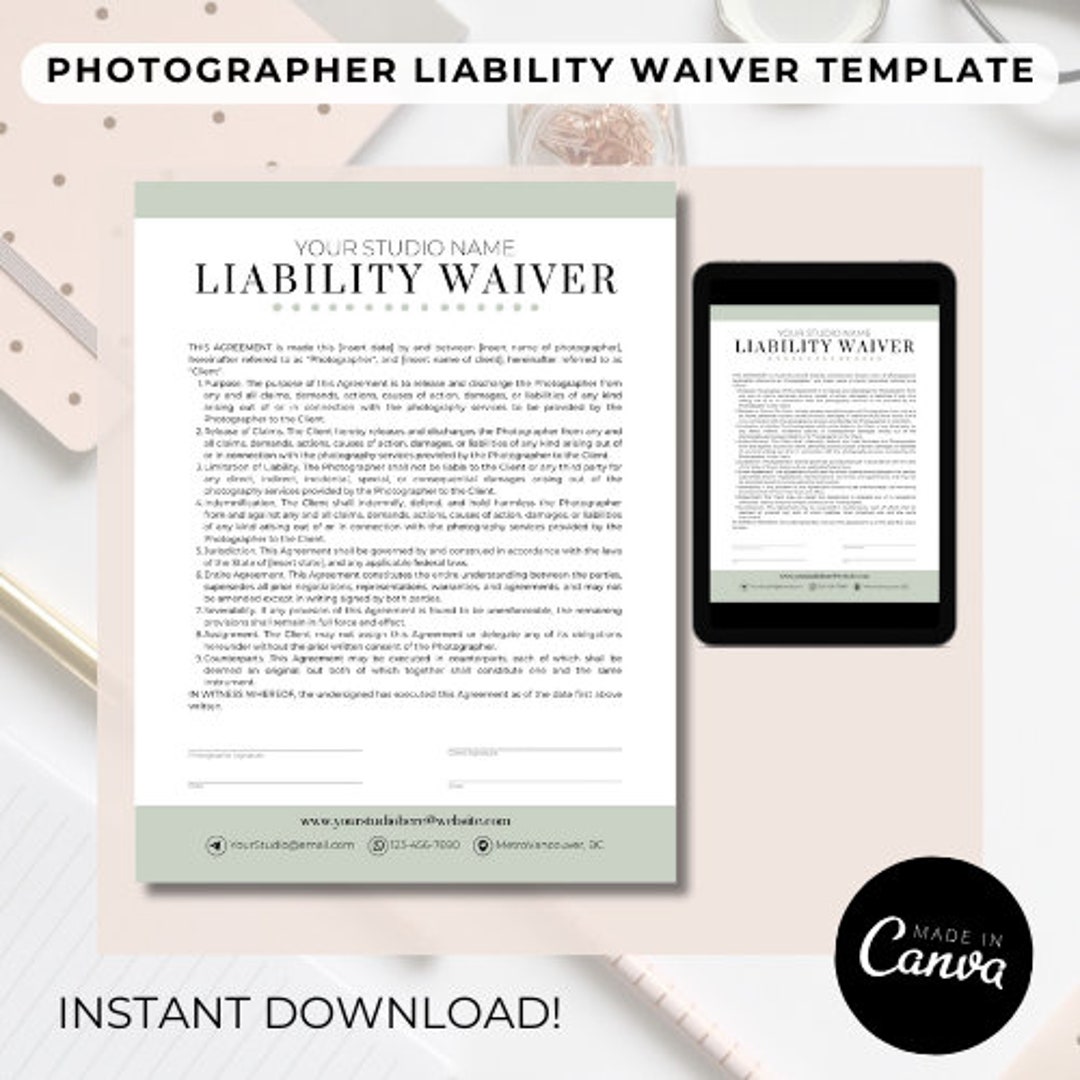 Photography Liability Waiver Template | Business Form for Photographer ...
