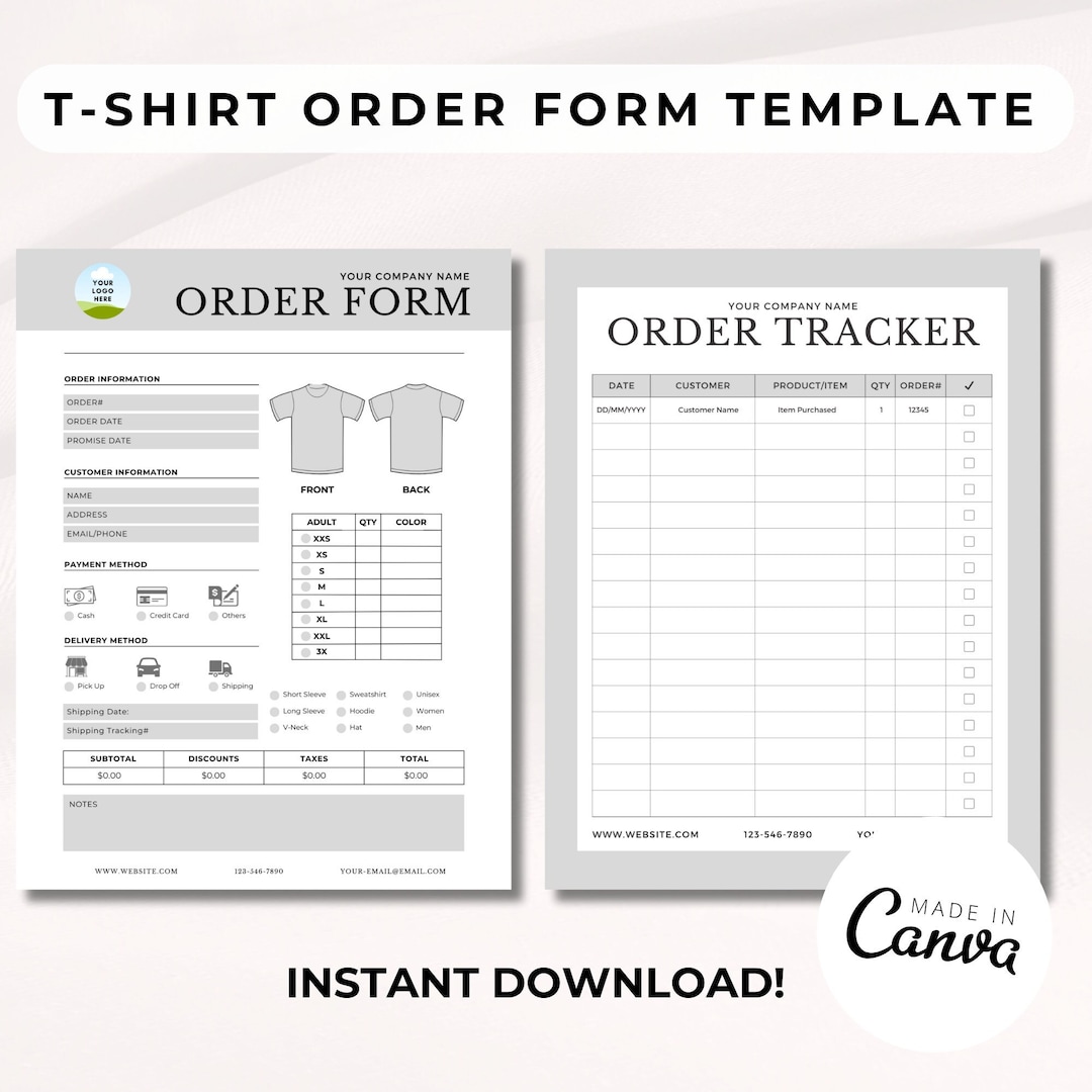 T-shirt Order Form Template: Shirt Order Form & Purchase Tracker ...
