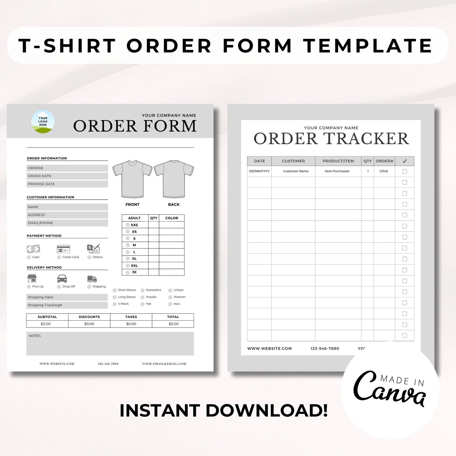 T-shirt Order Form Template: Shirt Order Form & Purchase Tracker ...