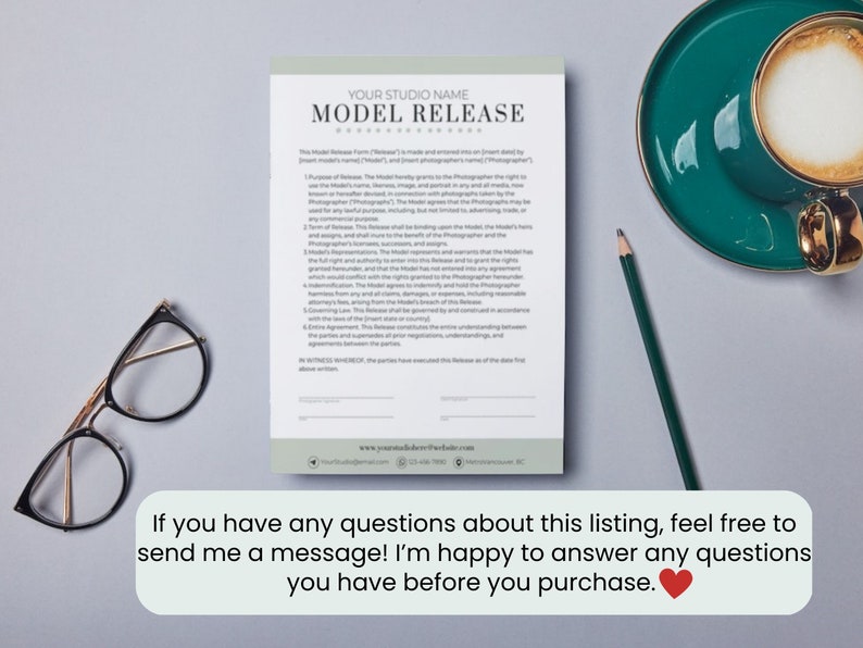 Photography Model Release Template, Release Waiver, Printable, Editable ...