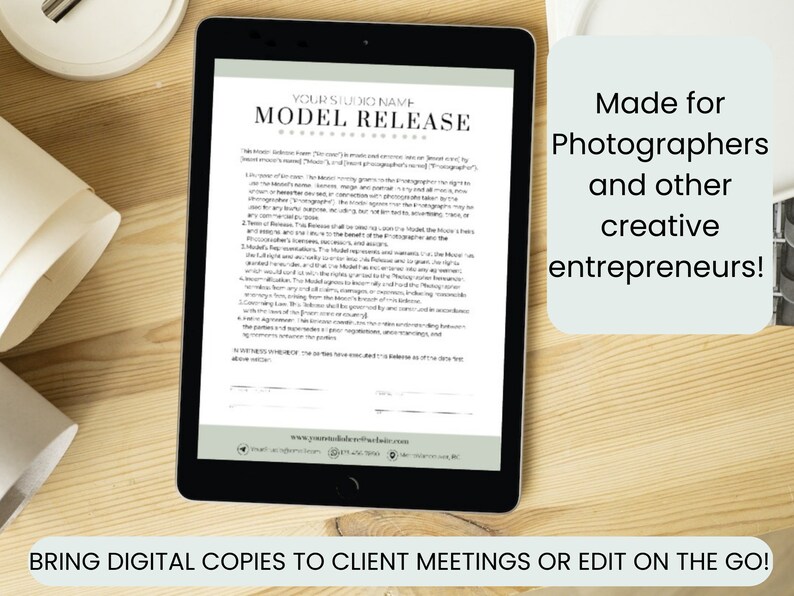 Photography Model Release Template, Release Waiver, Printable, Editable ...
