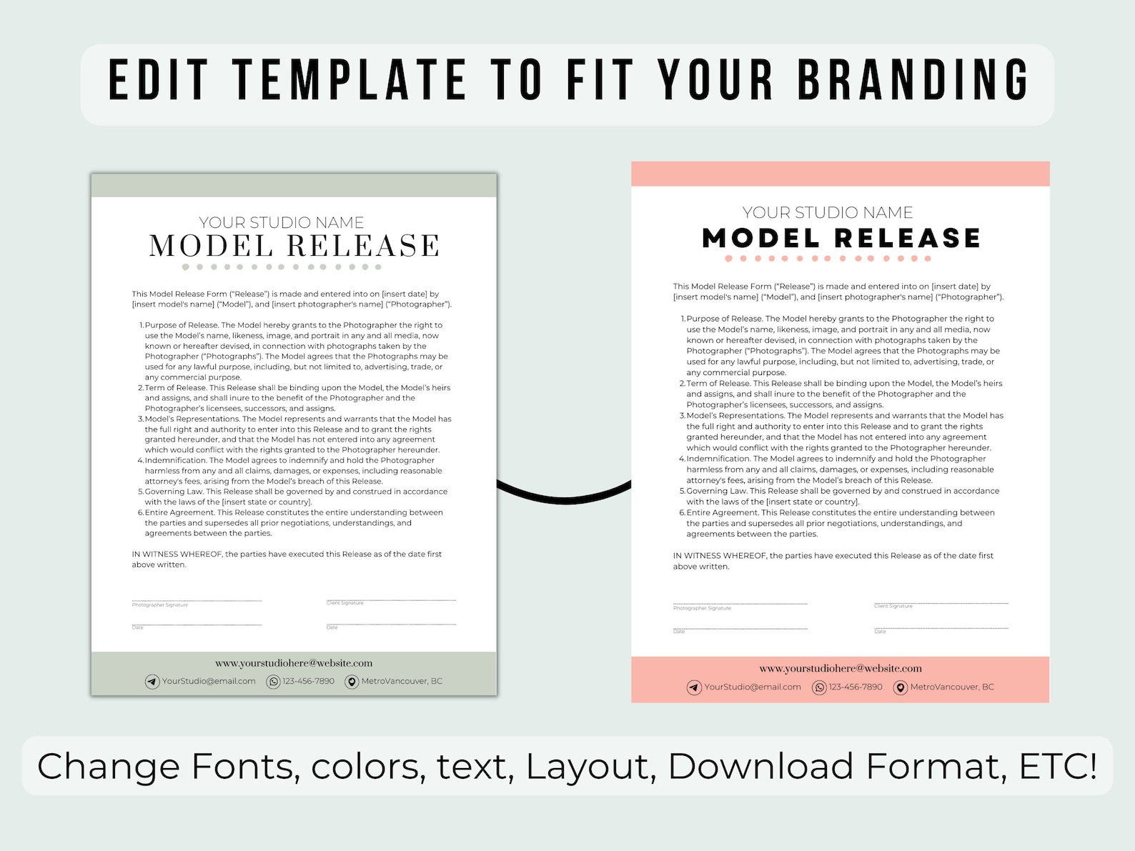Photography Model Release Template, Release Waiver, Printable, Editable ...