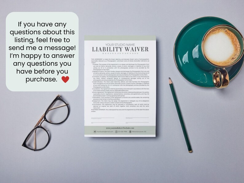 Photography Liability Waiver Template Business Form for Photographer ...