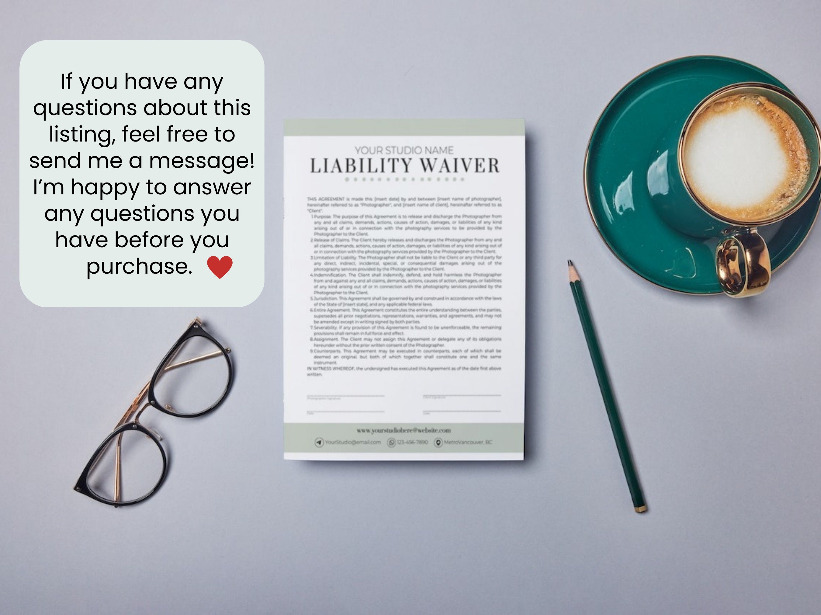 Photography Liability Waiver Template Business Form for Photographer ...