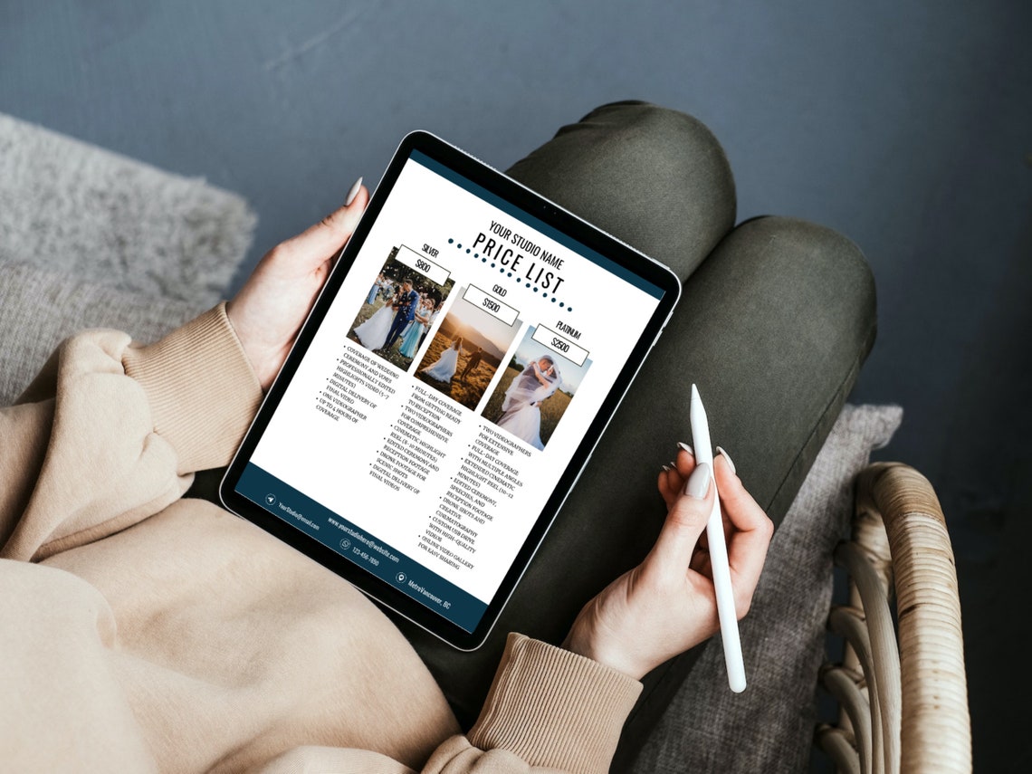 Price List Template for Videographer | Printable, Wedding Packages ...