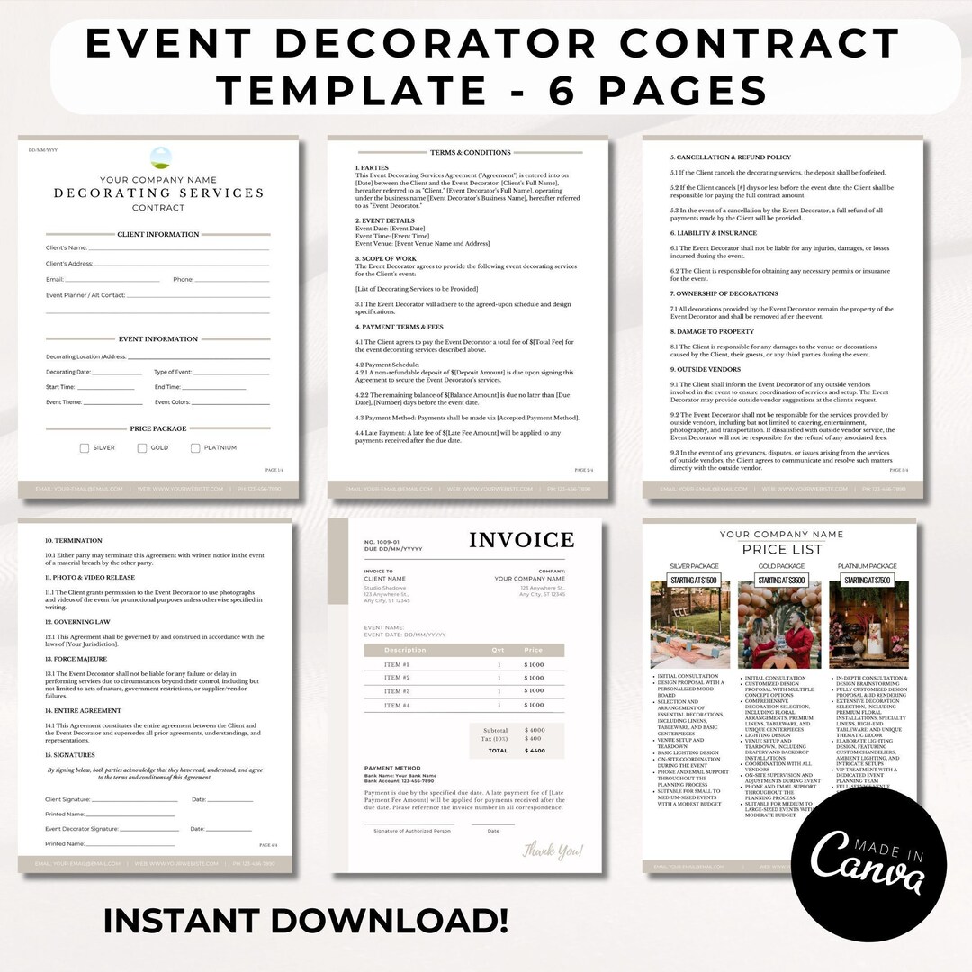 Event Decorating Services Contract Template | Client Agreement ...