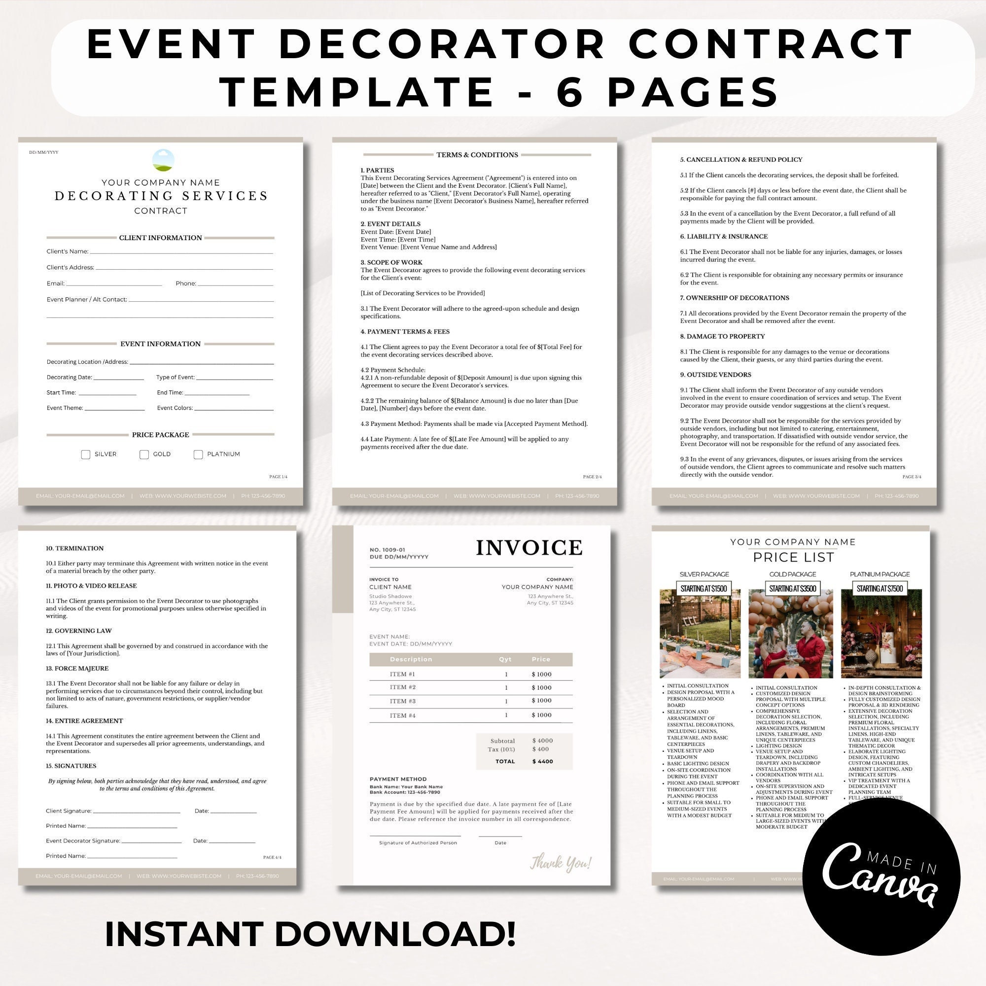 Event Decorating Services Contract Template | Client Agreement ...