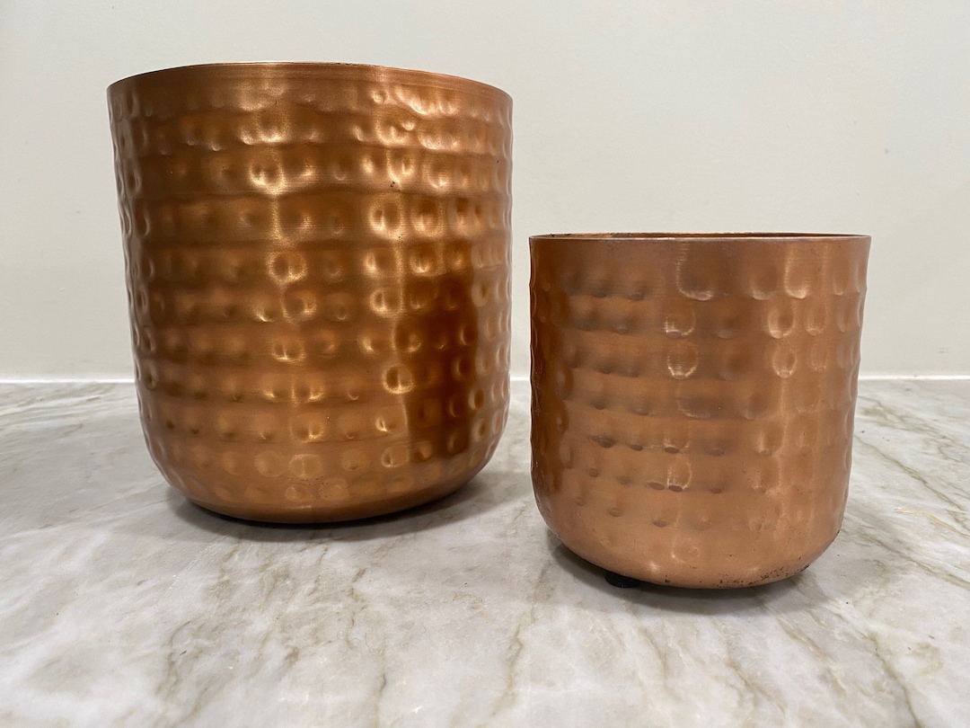 Pair of Tooled Hammered Copper Pots / Copper Clad Planters - Etsy