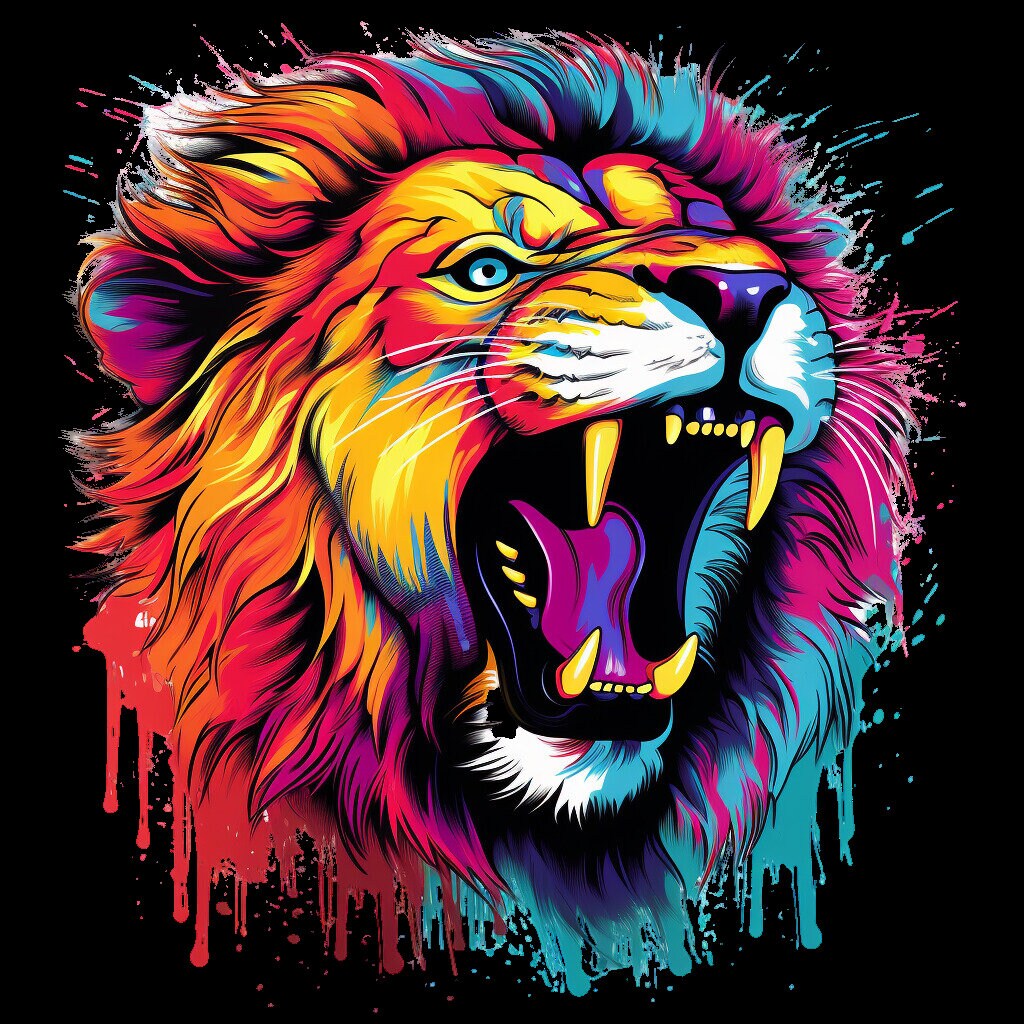 Digital Lion Heads Designs: 9 Colorful Transparent Graphics for T-shirt ...