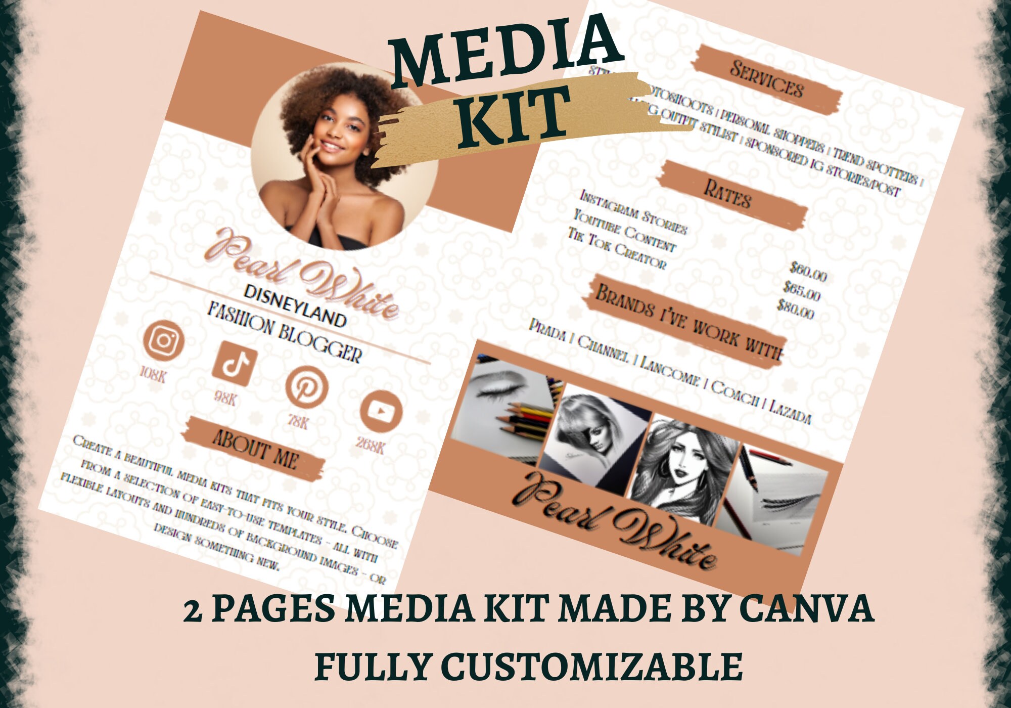 2 Page Media Kit Canva Template| Instagram Media Kit| Influencer Rate ...