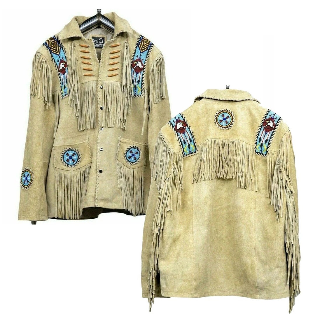 Hand Made Men Traditional Native American Coat Style Cowboy Suede ...