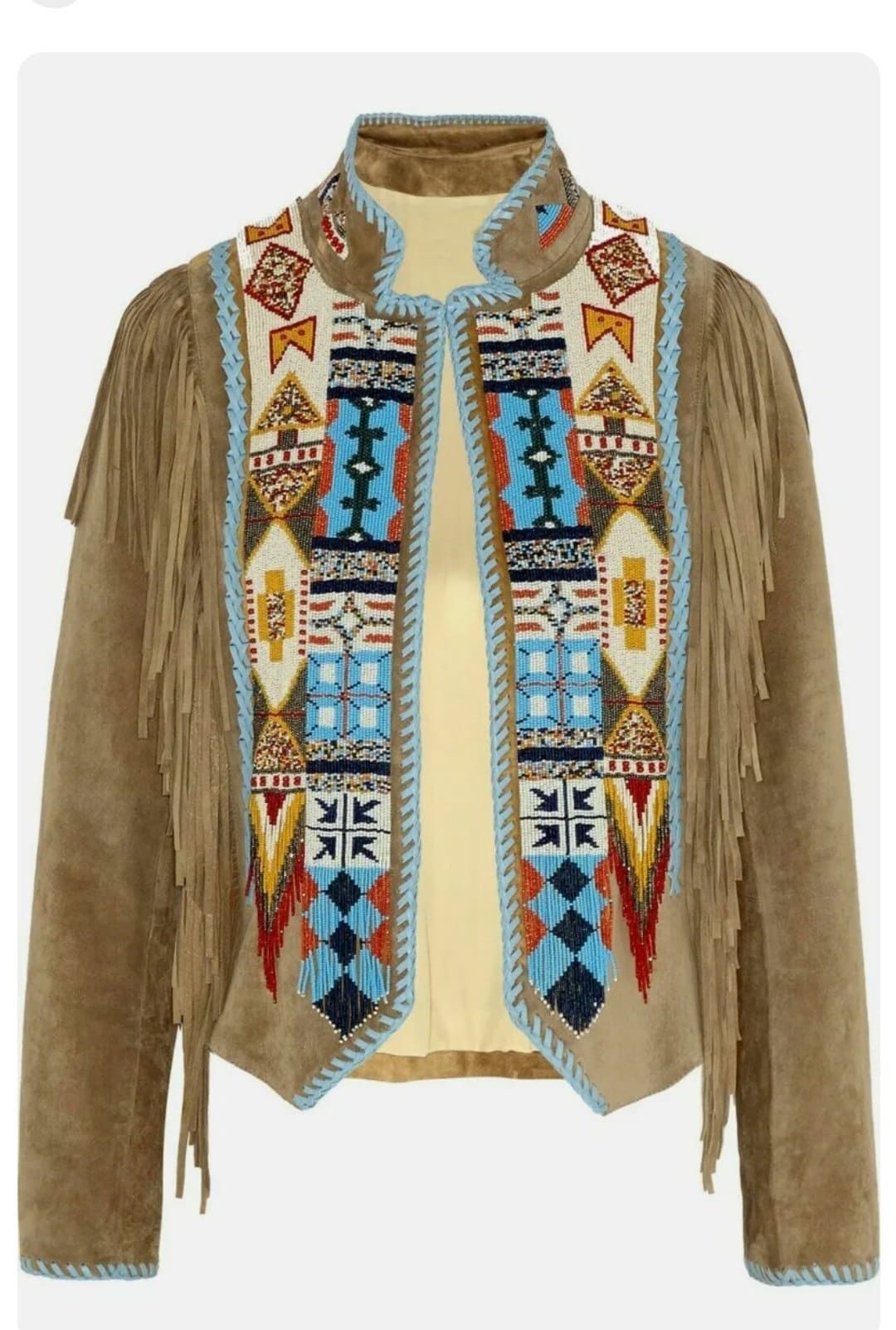 Native American Women Western Wear Suede Leather Coat Fringe & Beaded ...